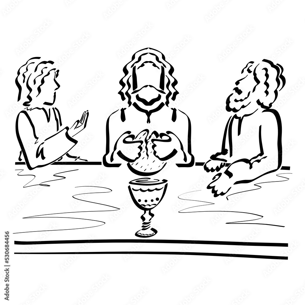 Ilustrace „Lord Jesus breaks bread, eating the Lord's supper with the ...
