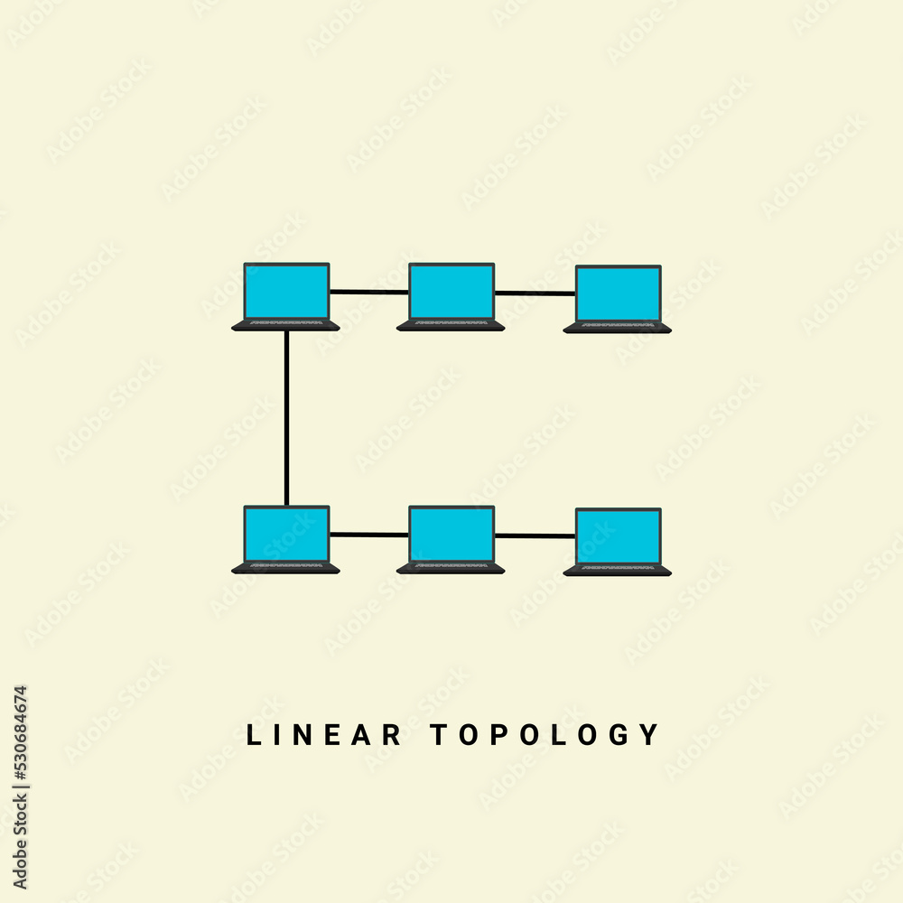 Linear topology network vector illustration, in computer network ...