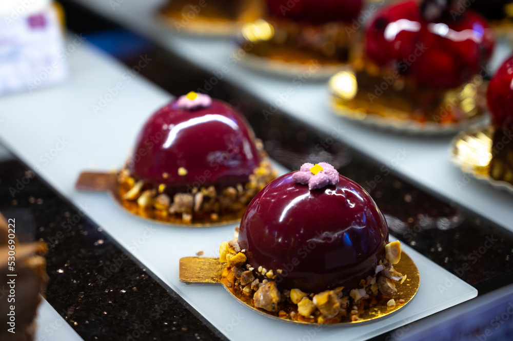 Austrian desserts, different types of chocolate and fruit cakes in ...