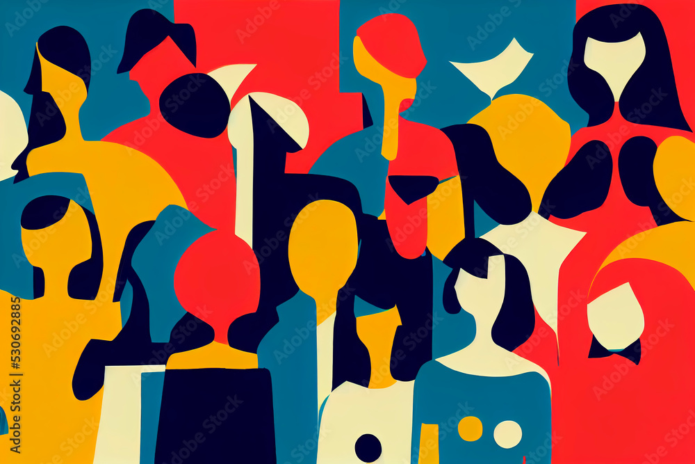 Stylized silhouette of crowd of people, casual mixed group of young ...