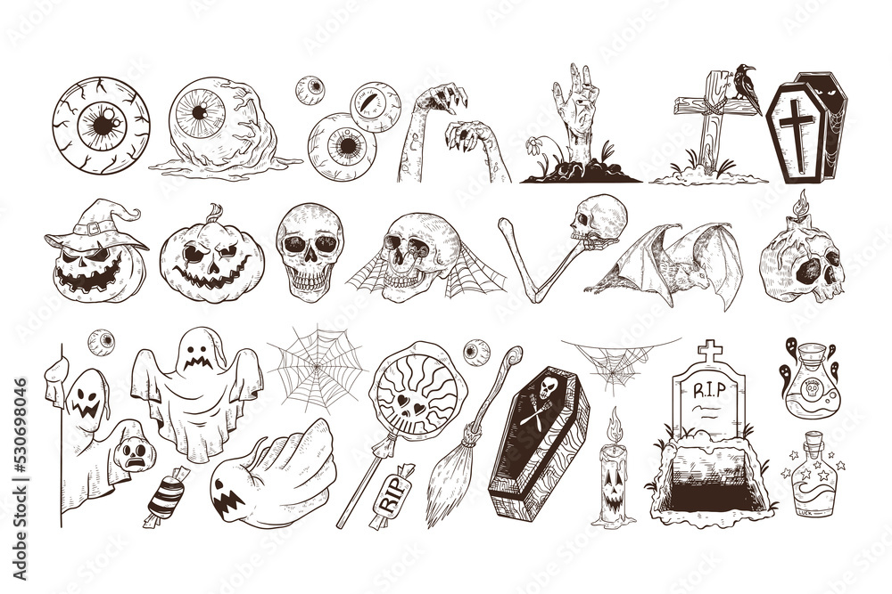 Hand Drawn Halloween Illustration Set Stock Illustration | Adobe Stock