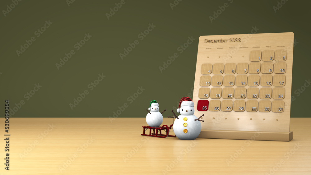 December 2022 calendar for Christmas with two cute snowmen on a ...