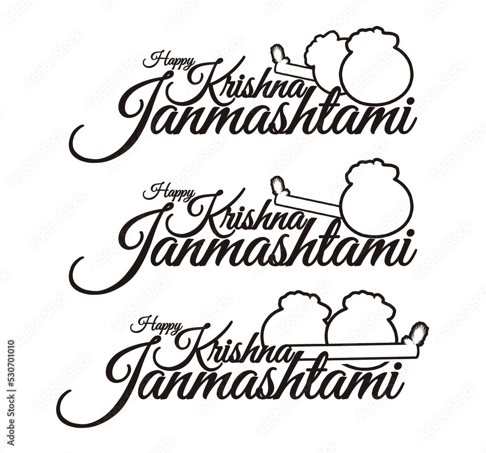 Happy Krishna Janmashtami typography, lord Krishna religious festival ...