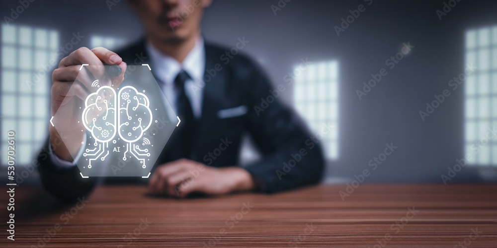 Control, work, command with Artificial Intelligence AI droid robot and ...