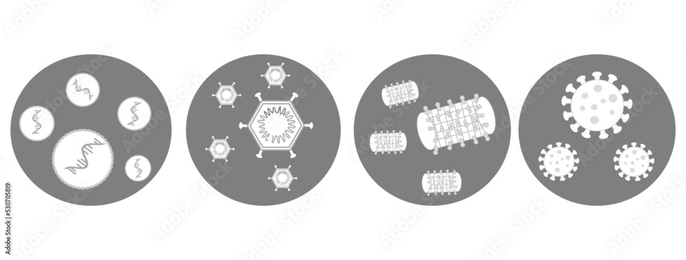 The vaccine icons that represent in 4 types : mRNA, Viral vector ...
