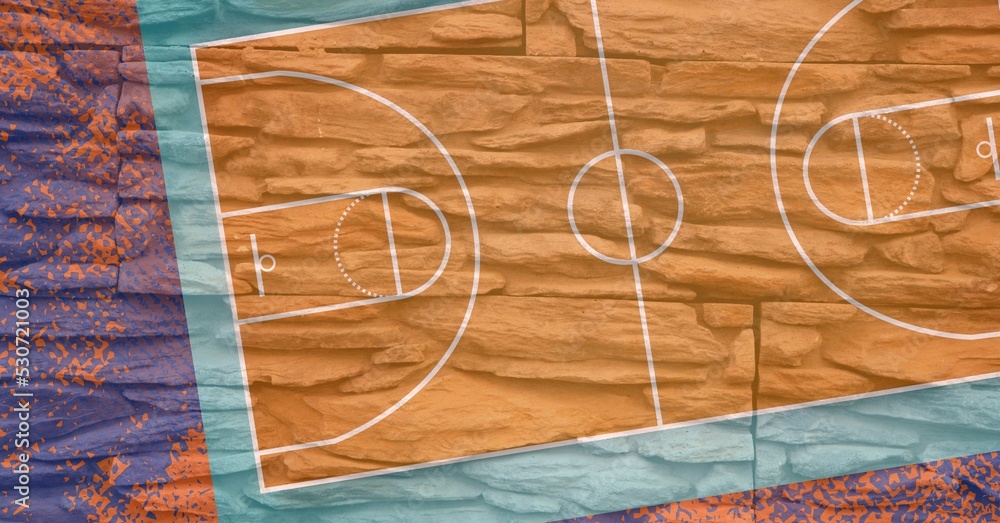 Composition of basketball court over grunge distressed background Stock ...