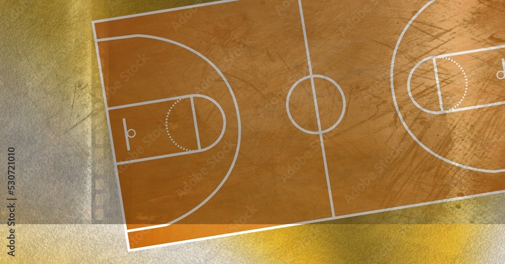Composition of brown and white basketball court overhead view over ...