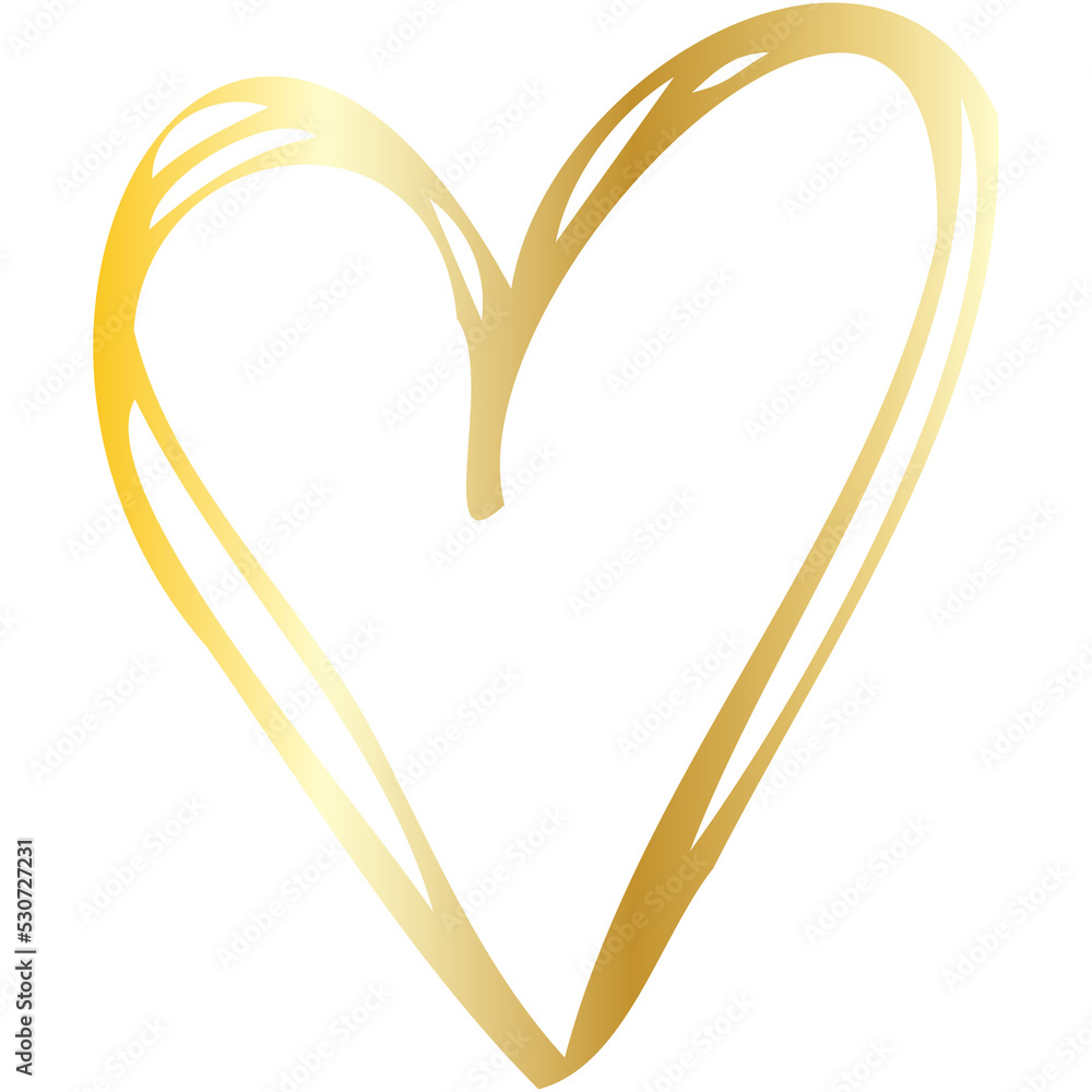 Simple golden doodle hand drawn heart. Isolated design element for ...