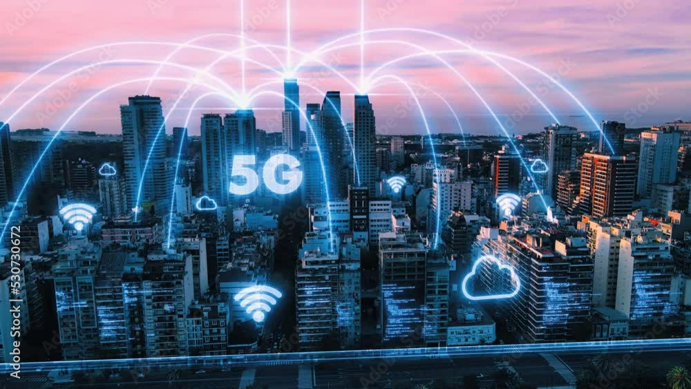 Drone shot of digital arches connecting city of Buenos Aires with ...