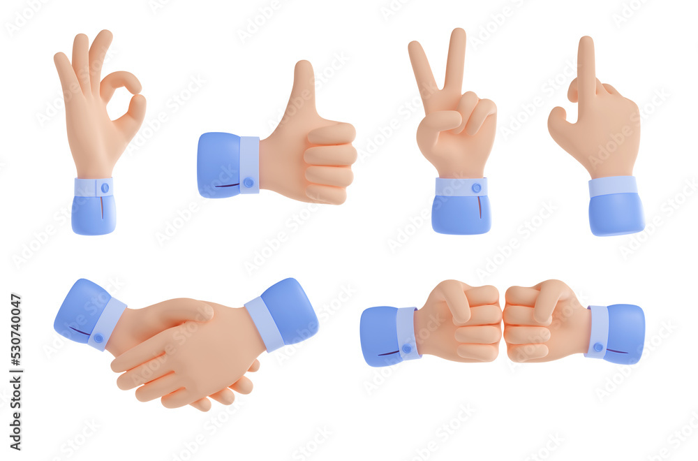 Hand gestures, thumb up, handshake and fists bump. Human arm show ...
