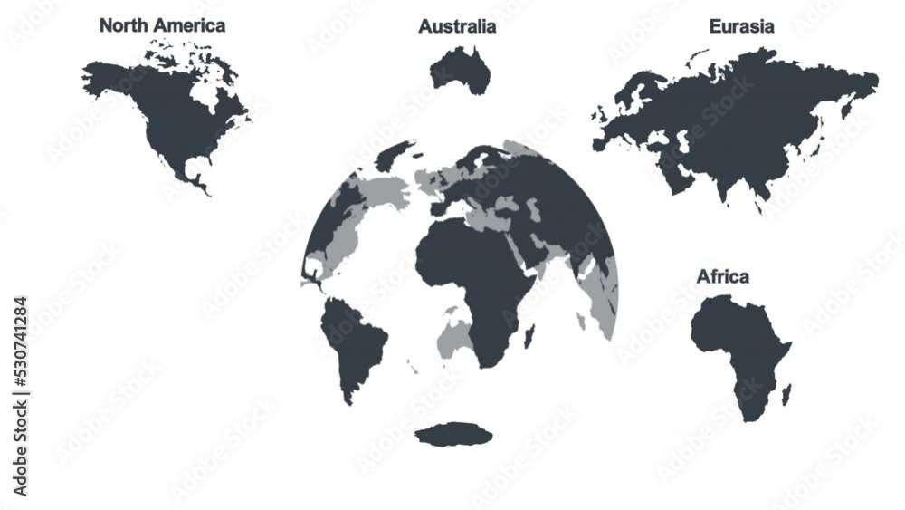 Map of continents. Animation of infographics of continents, alpha ...