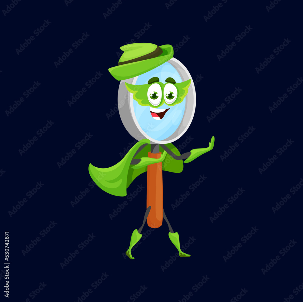 Cartoon magnifying glass or magnifier superhero character. Funny vector ...