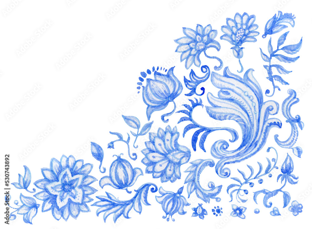 Watercolor painted indigo blue vignette pattern isolated on transparent ...