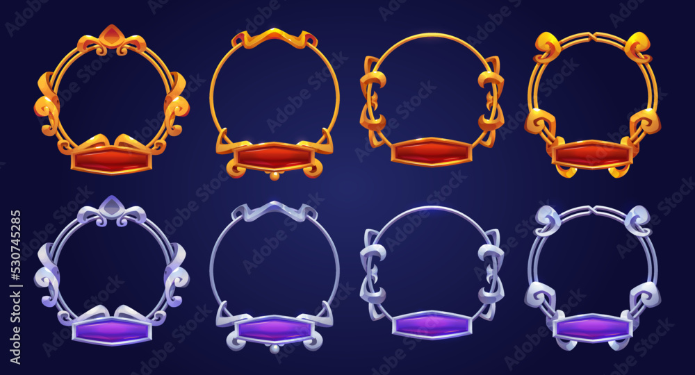 Ui game frames for avatar, gold and silver round borders with ornate ...