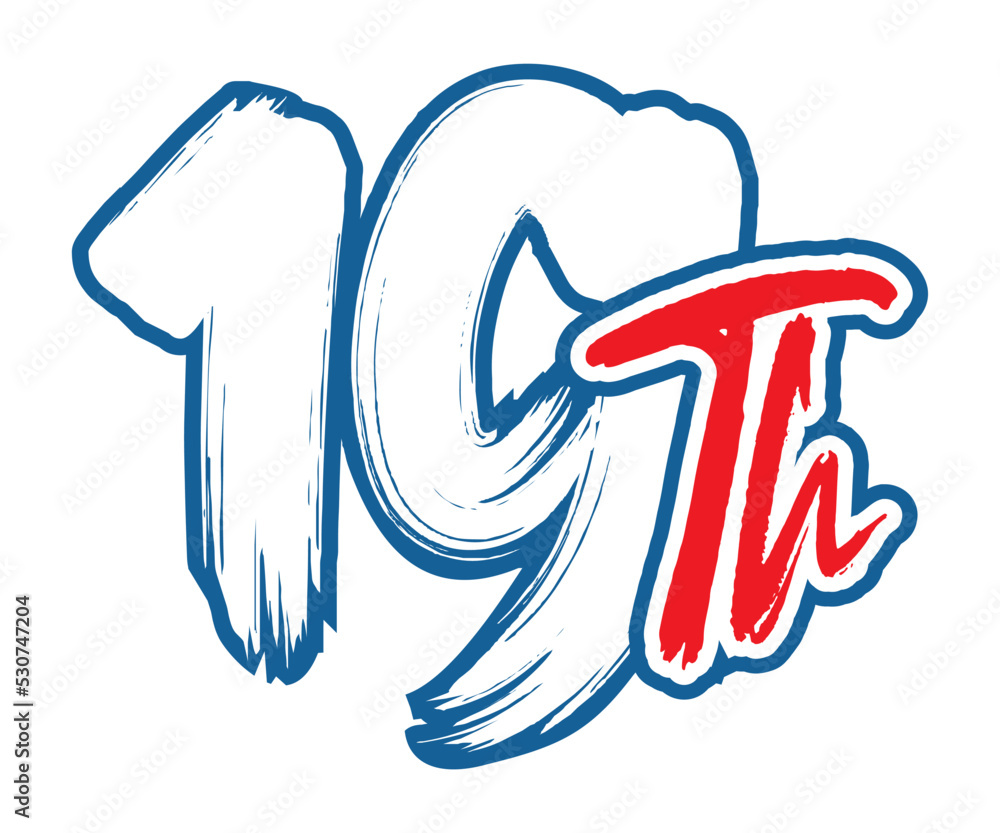 19th Ordinal Number counting vector art illustration with stunning font ...