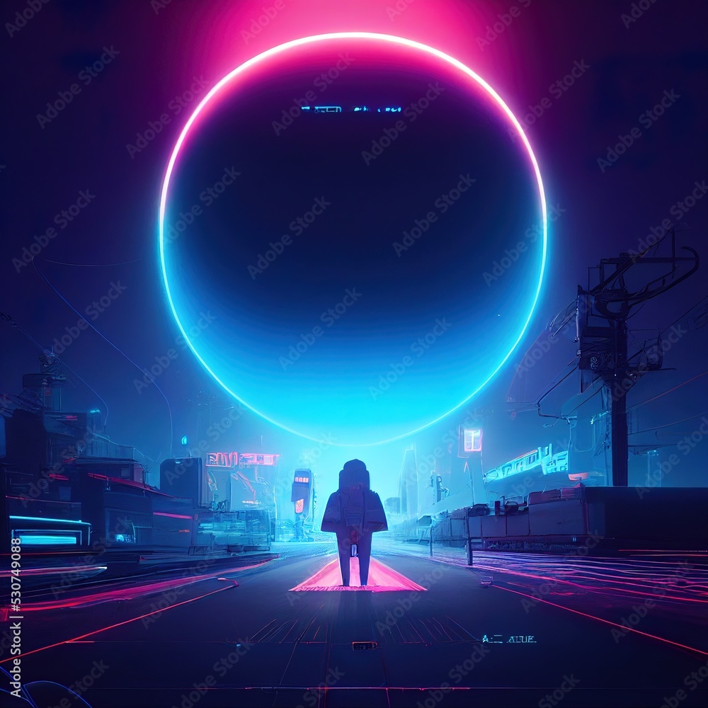 Abstract Future Neon Cyberpunk Urban Scene. Grunge Futuristic concept ...