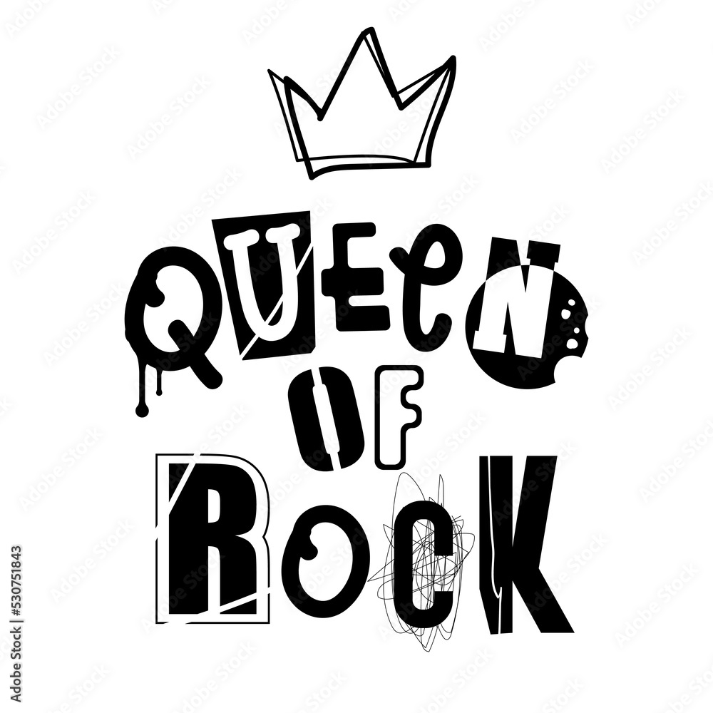 Rock and Roll Queen is a hand-drawn lettering inscription. A crown in ...