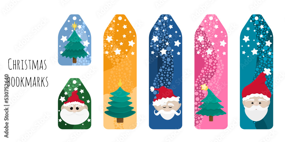 Set of 6 templates of colorful bookmarks about Christmas. Christmas kid ...
