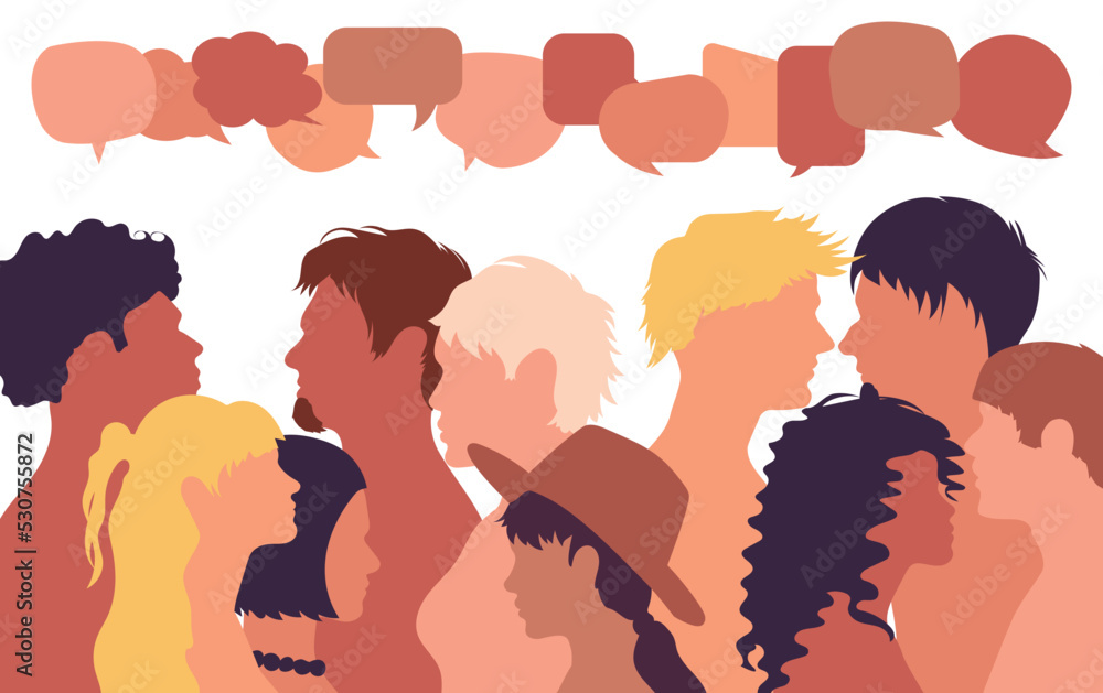 Communication text. Speech bubble. People conversing and sharing ideas ...