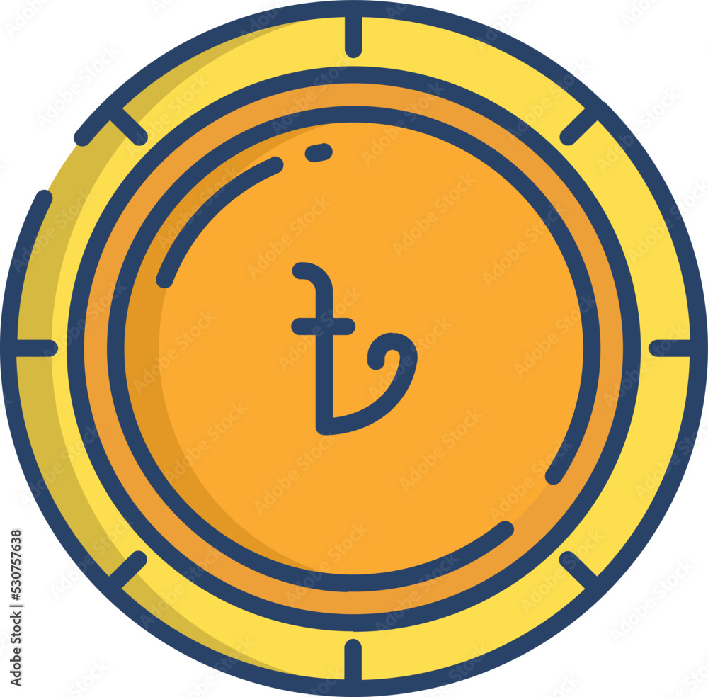 Round orange and yellow coin icon with Bangladeshi taka symbol isolated ...