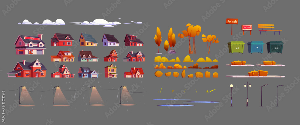 City elements, street constructor, urban architecture design objects isolated set. Cartoon ...