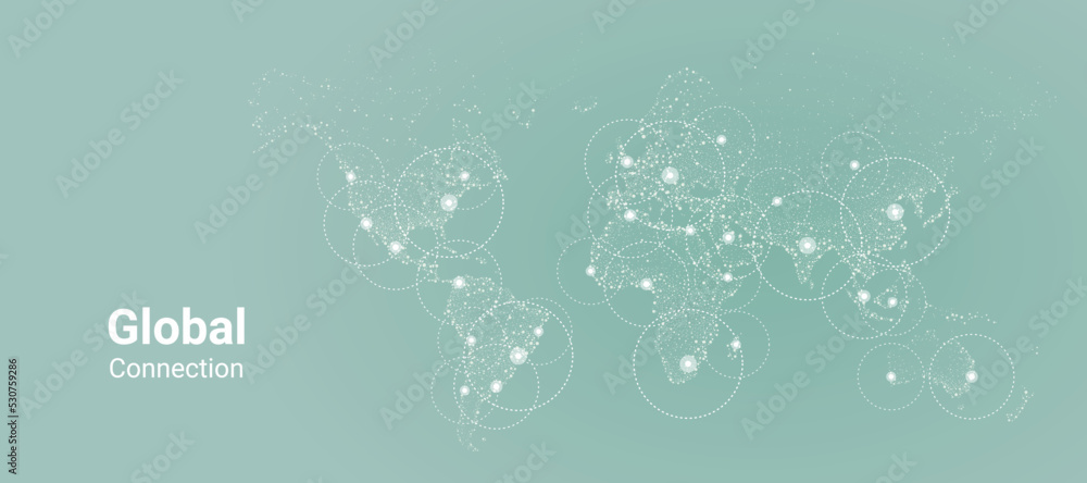 World map made up of tiny dots on green background. Vector global ...