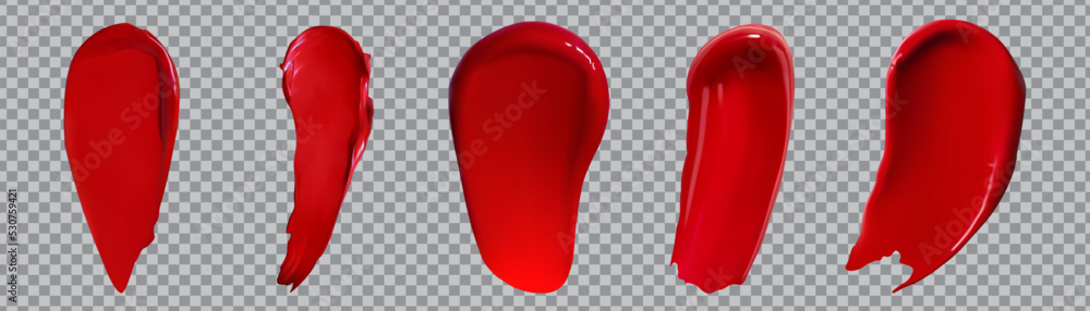 Red makeup smear of Lipstick set isolated on transparent background ...