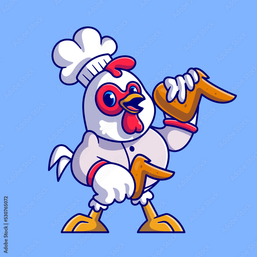 Cute chicken Chef Holding Fried Chicken Cartoon Vector Icon ...