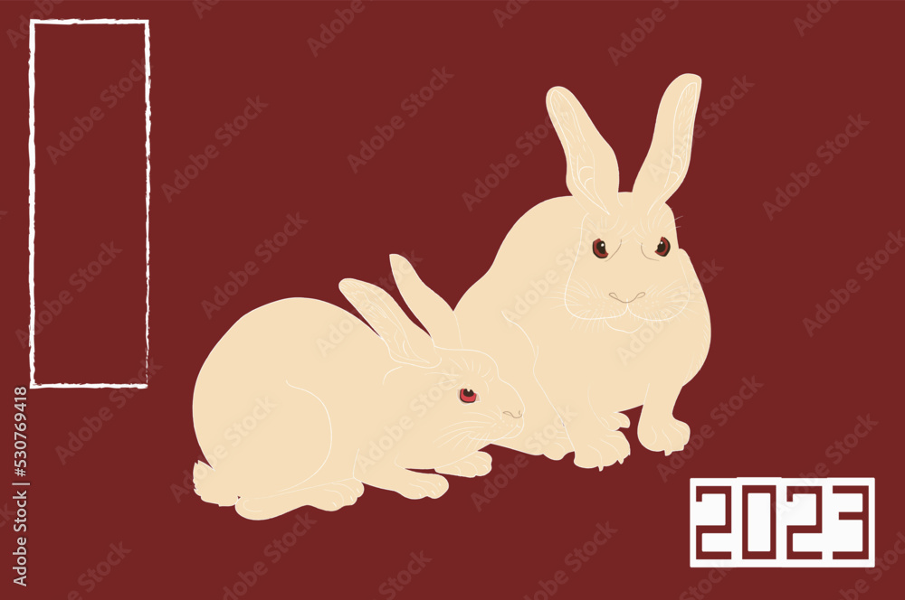Rabbit bunny symbol of 2023 Chinese New Year calendar in old woodstock ...