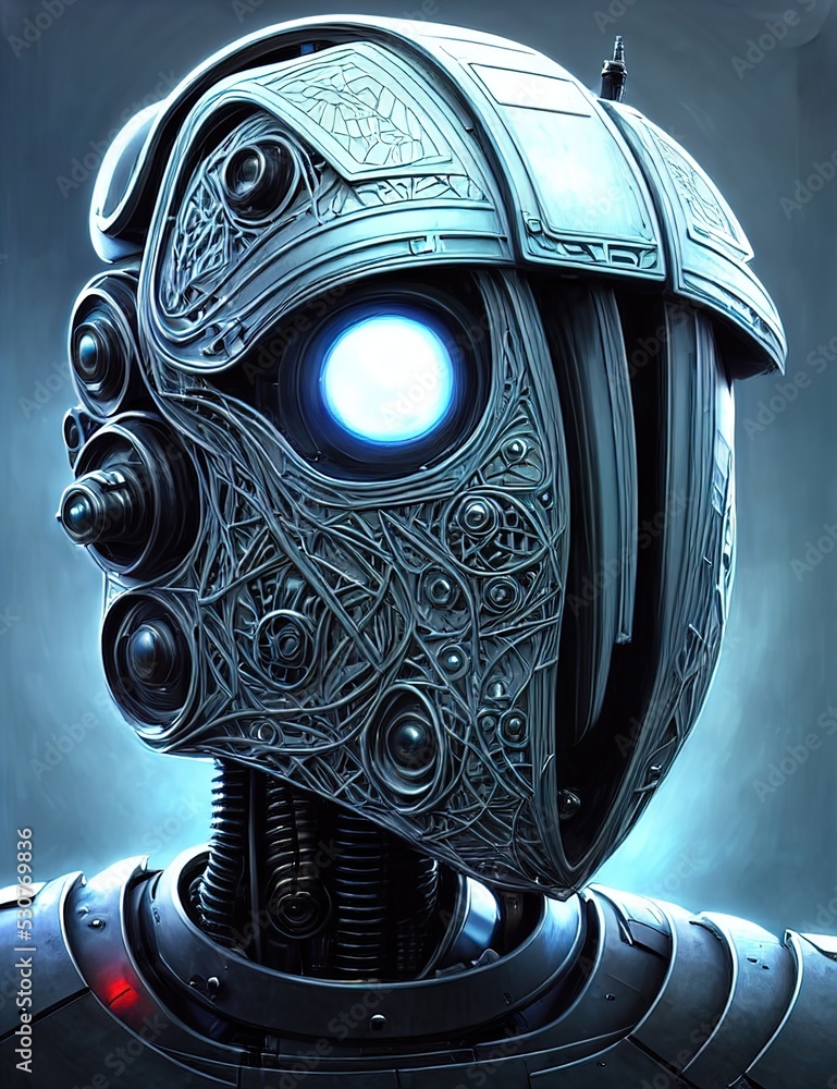 Gasmask steampunk portrait of a robot, cyborg in a cyberpunk mask. A ...