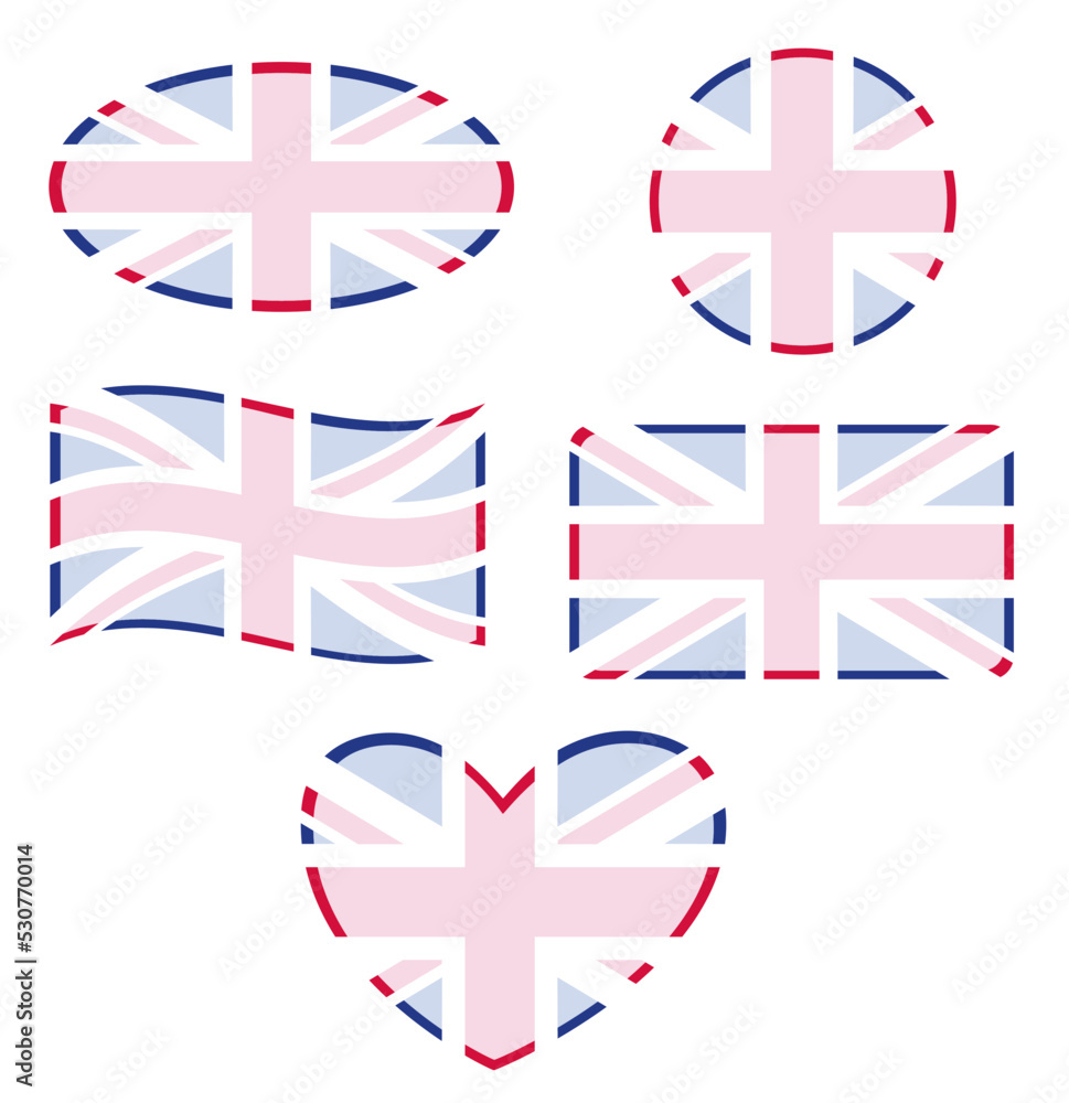 Set of five shapes with colors of United Kingdom flag in which are ...