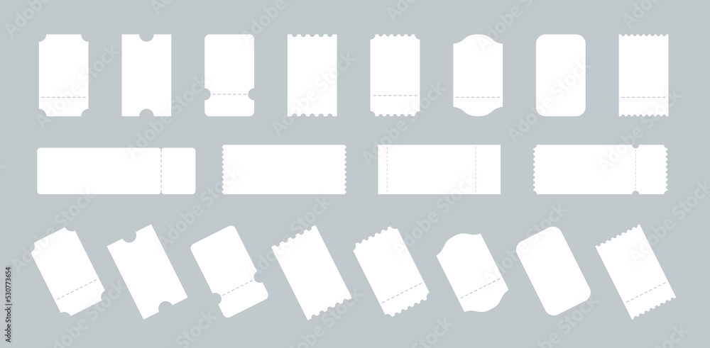 Blank tickets set. Empty ticket template. White blank ticket mockup ...