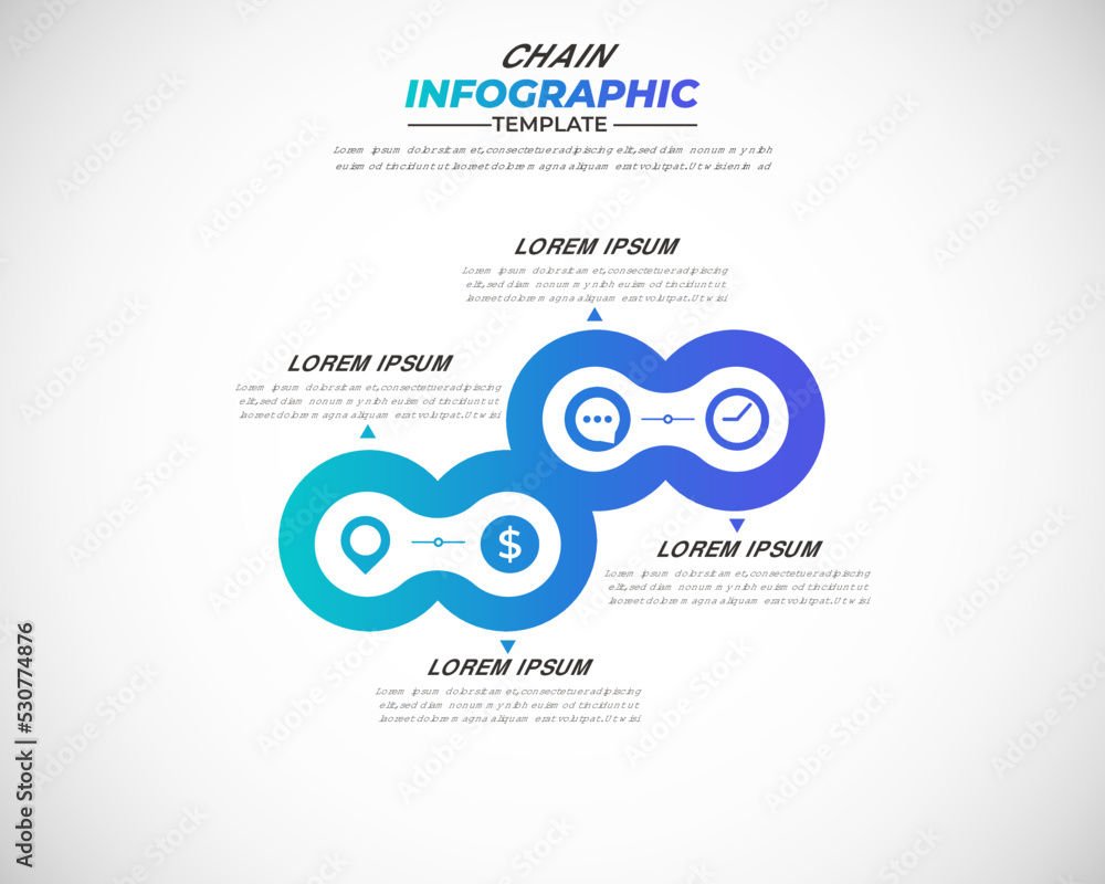 chain infographic design with 4 steps for data visualization, diagram ...