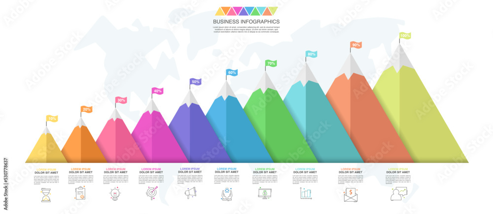 Vector illustration of mountains. Infographic 10 step modern template ...