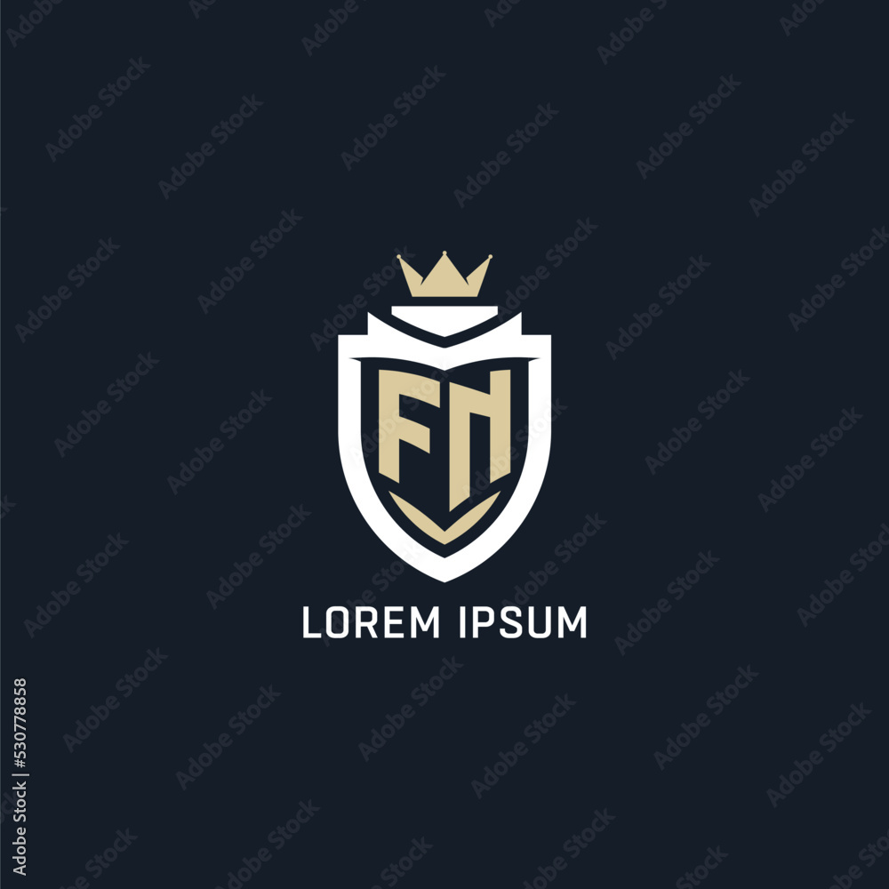 Initial letter FN shield and crown logo style, esport team logo design ...