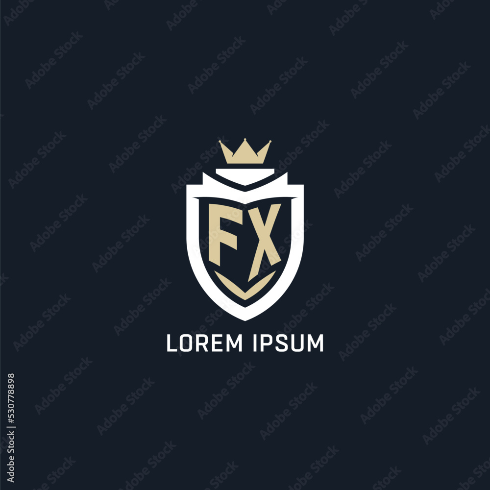 Initial letter FX shield and crown logo style, esport team logo design ...