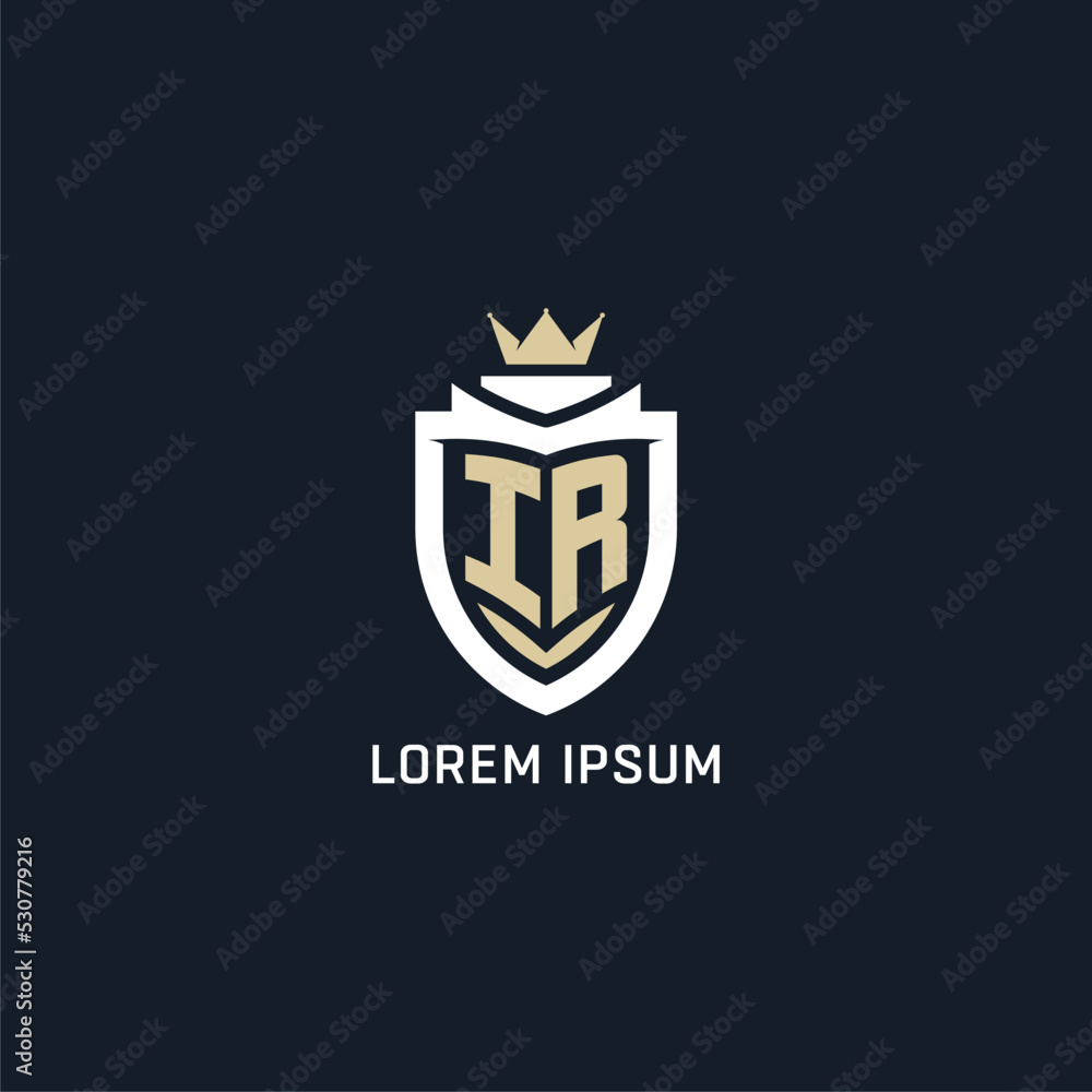 Initial letter IR shield and crown logo style, esport team logo design ...