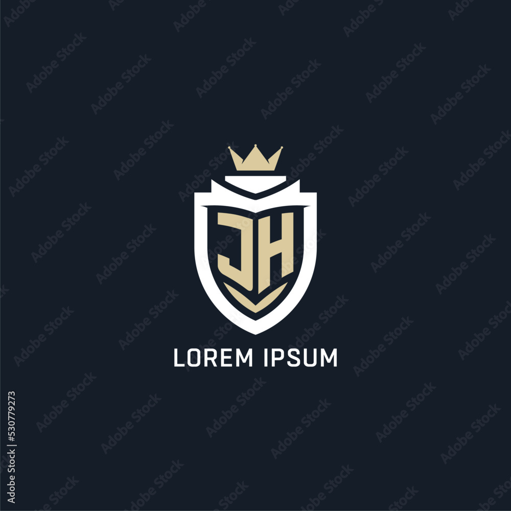 Initial letter JH shield and crown logo style, esport team logo design ...