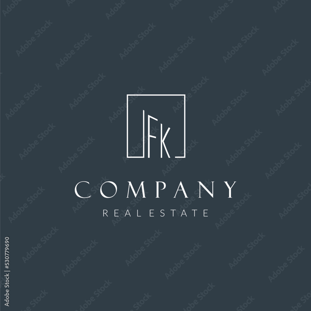 Initial letter FK logo for real estate company with square line style ...