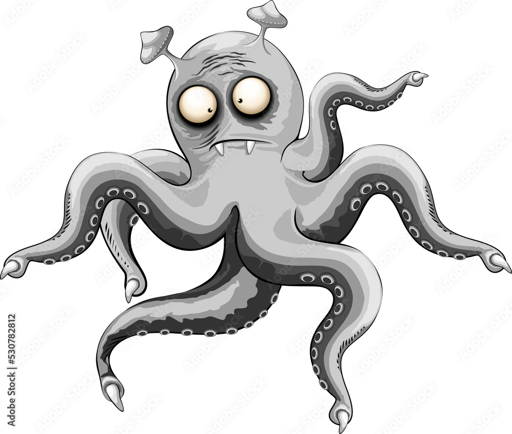 Octopus Alien Monster Halloween Creepy Cute and Funny Cartoon Character ...