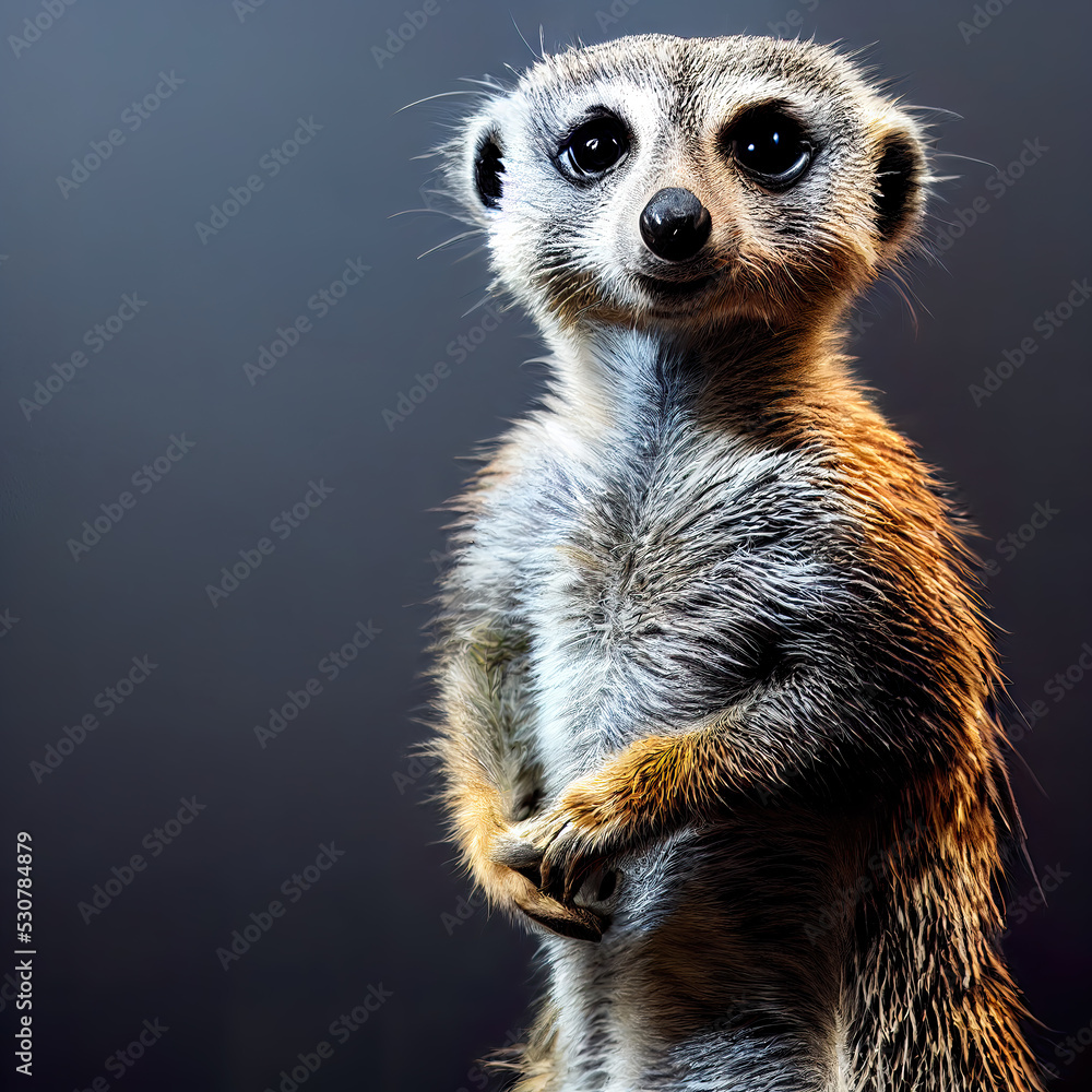 Cute suricate meerkat standing in studio as animal wildlife ...