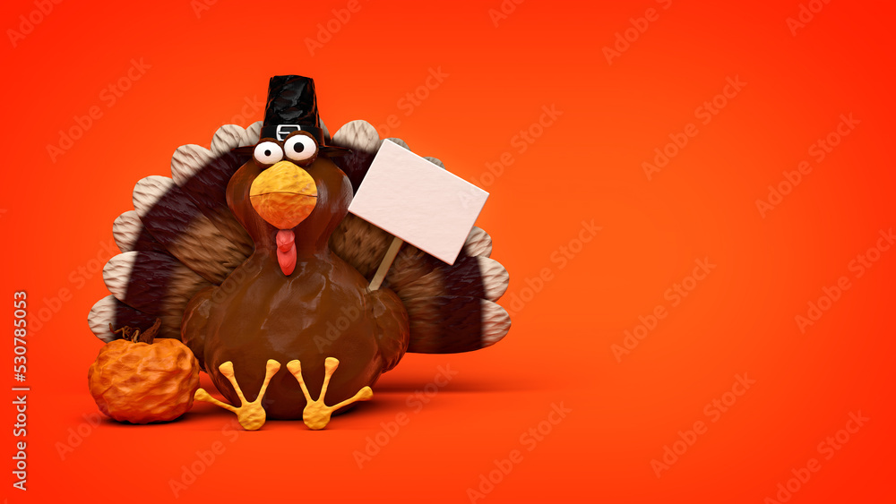 Clay Thanksgiving Turkey holding up sign for you to customize with copy ...