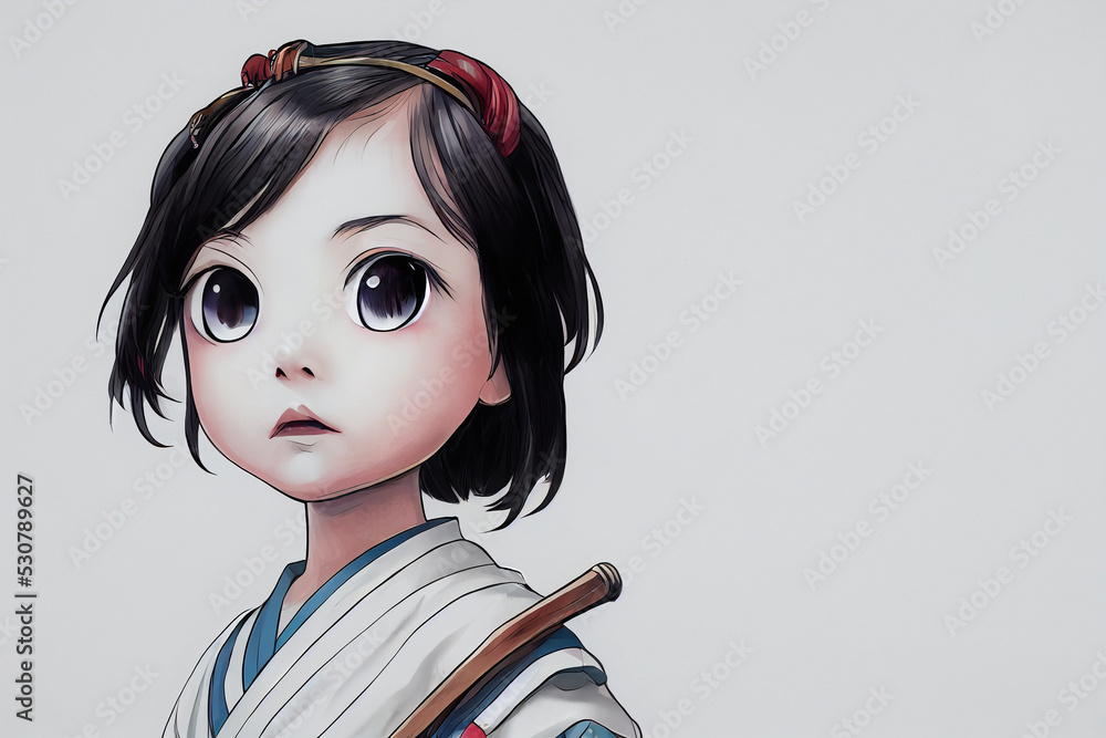 Cute little girl with big lovely eyes in japanese cartoon manga style ...