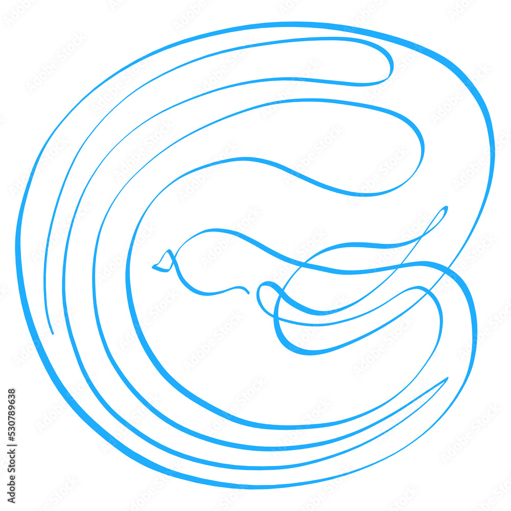 blue bird drawn in one line, in the tail, as in a circle, an abstract ...