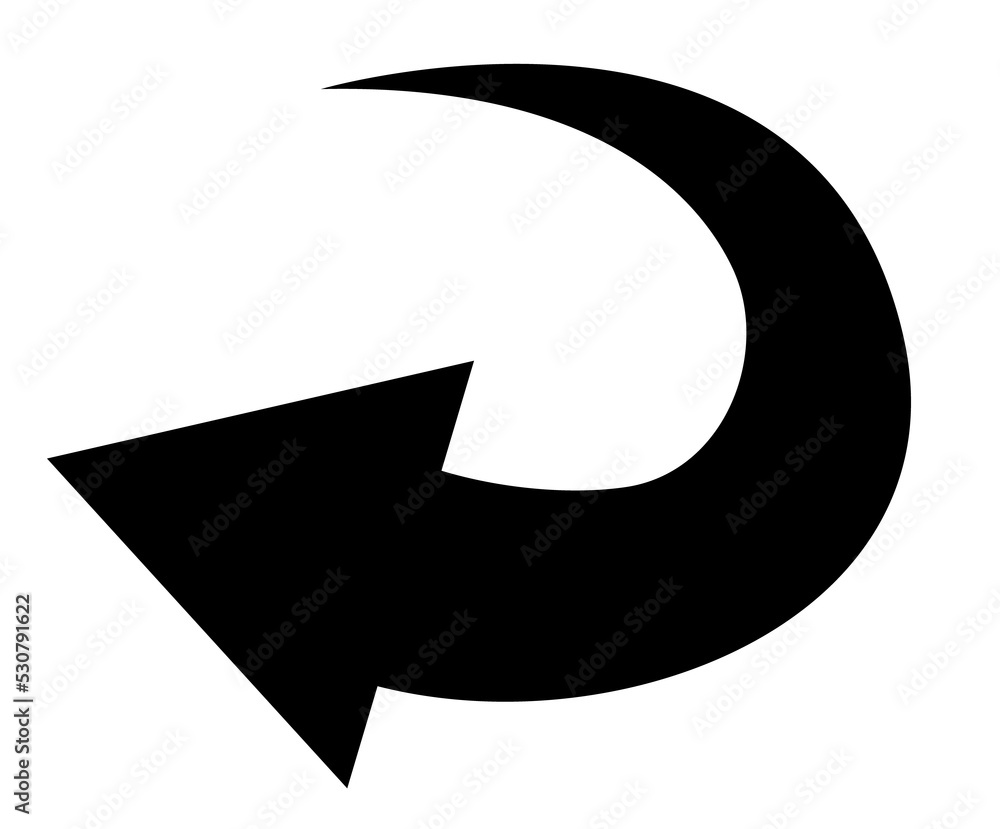 Curved arrow icon with sharp end. Black arrow indicating reverse turn ...