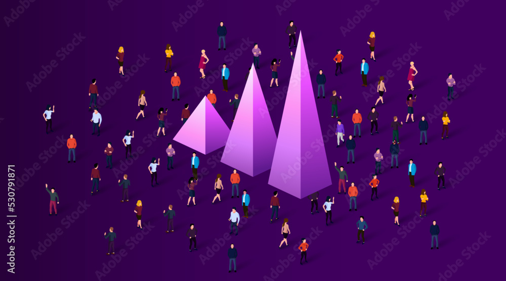 Large group of people standing around growing chart. People crowd ...