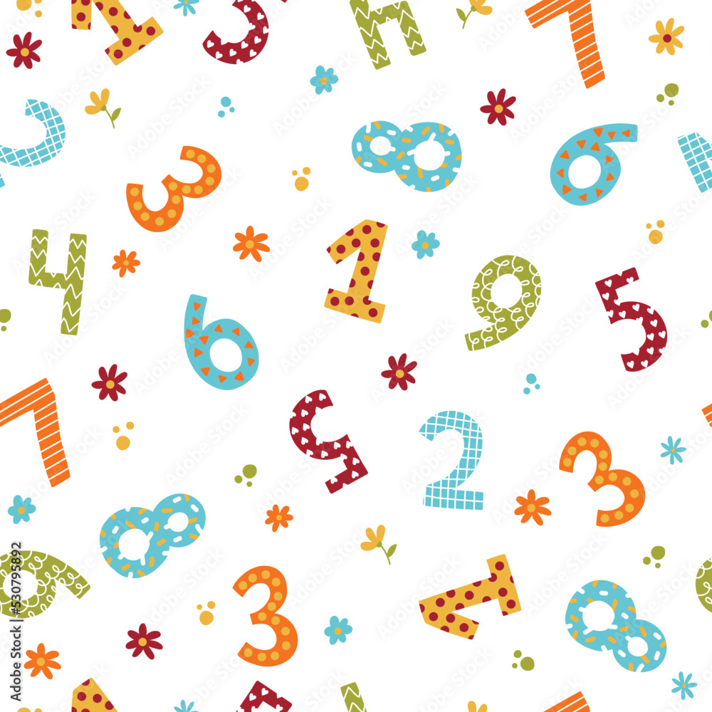 Cute childish colorful hand drawn numbers seamless vector pattern ... Cute childish colorful hand drawn numbers seamless vector pattern ...