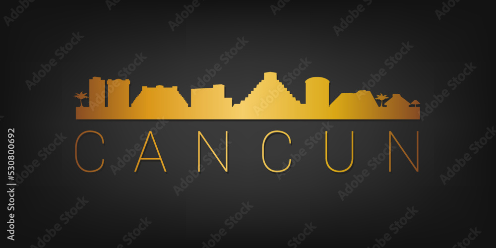 Cancún, Quintana Roo, Mexico Gold Skyline City Silhouette Vector ...