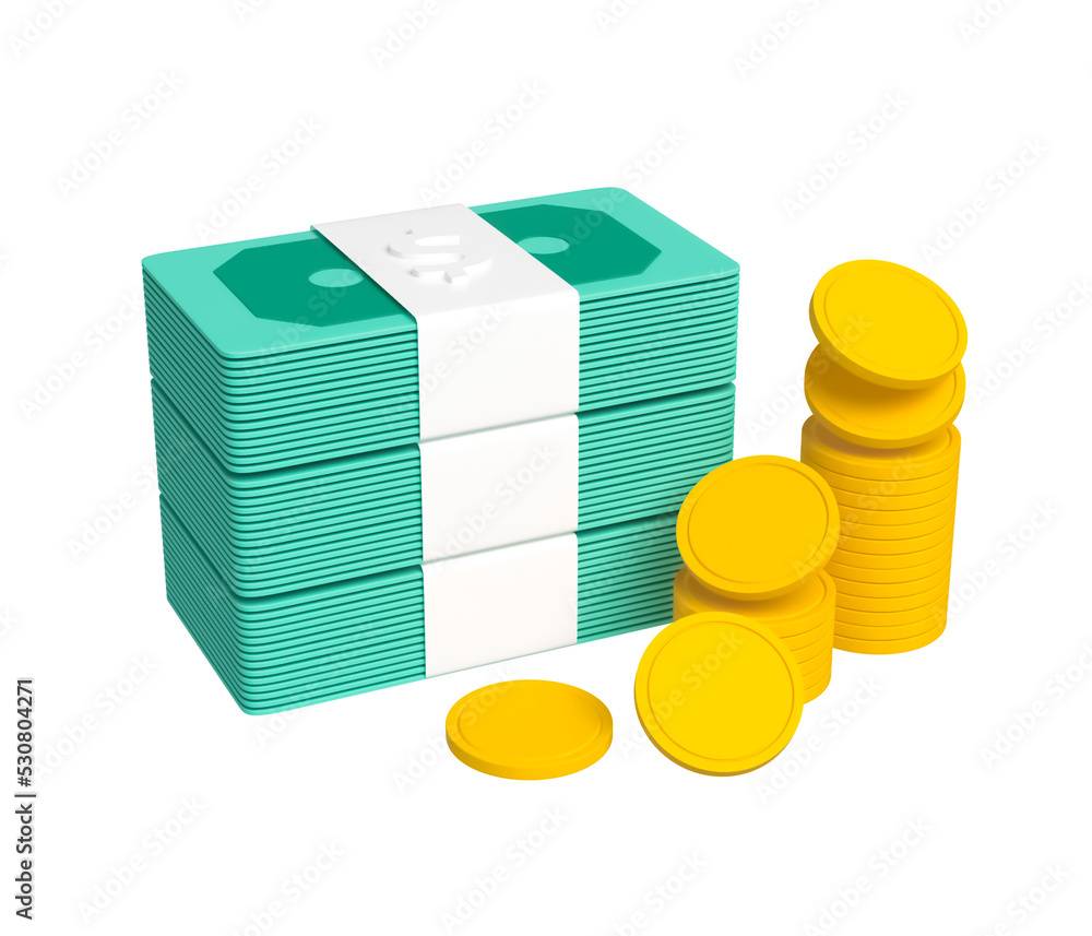 Money and cash bundle 3d icon. Dollar and bucks bundle stack symbol ...