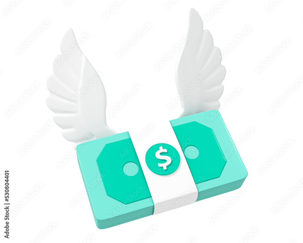 Flying money 3D icon. Flying cash symbol. Flying dollar with wings ...
